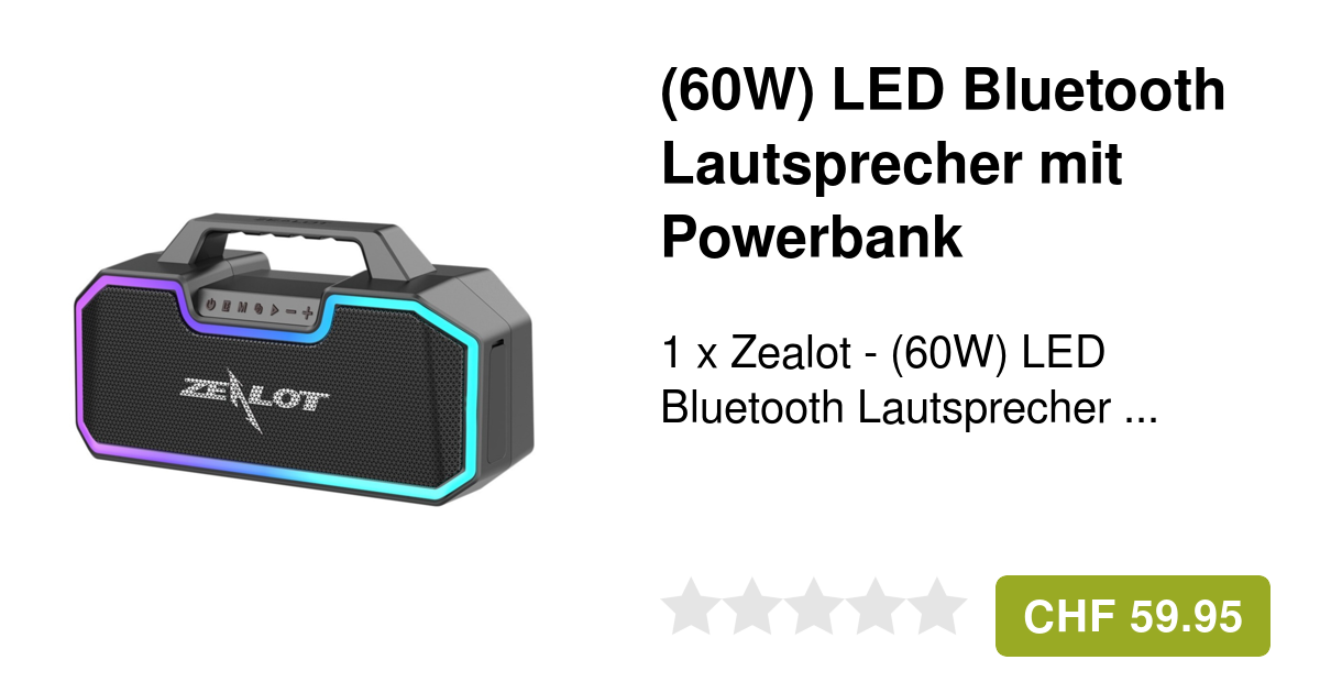 Zealot (60W) LED Bluetooth Lautsprecher + Powerbank
